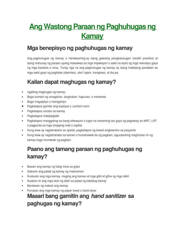 Ang Wastong Paraan Ng Paghuhugas Ng Kamay