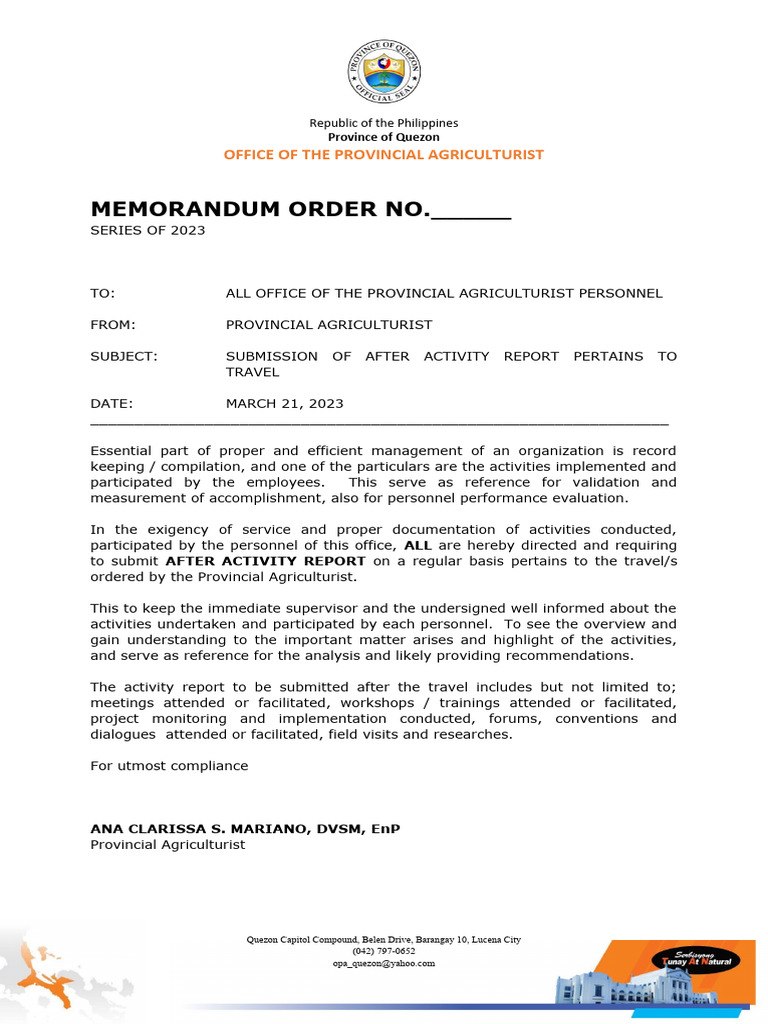 Memo-For-After-Activity-Report - Activity Report May 24, 2024 | PDF