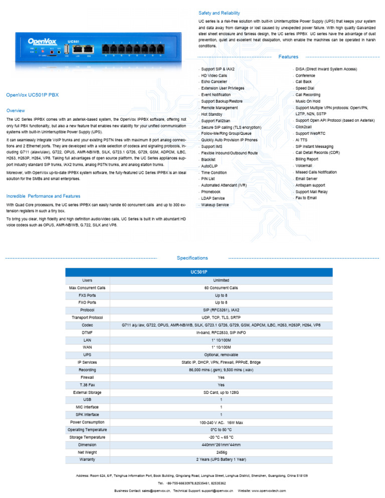 UC501 Datasheet | PDF | Session Initiation Protocol | Voice Over Ip