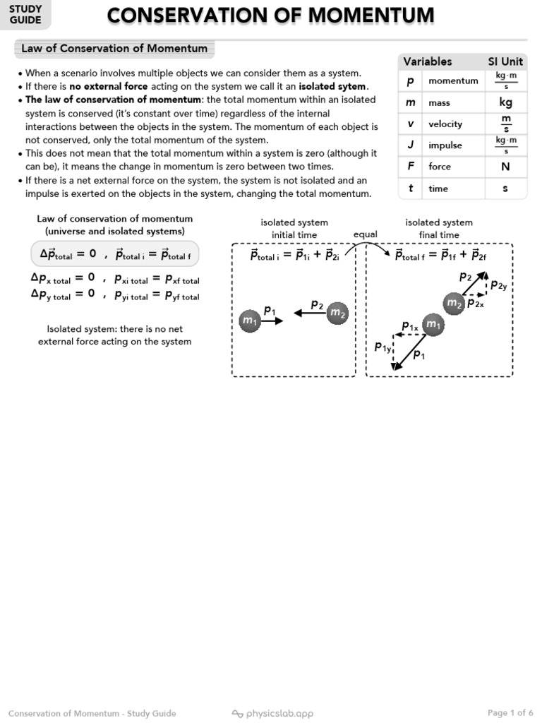 Conservation of Momentum - Study Guide | PDF | Collision | Momentum
