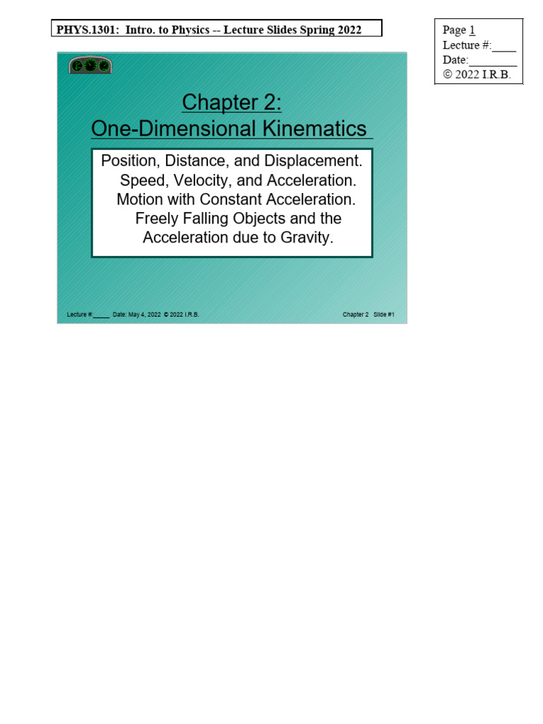Chapt 2 | PDF | Velocity | Kinematics
