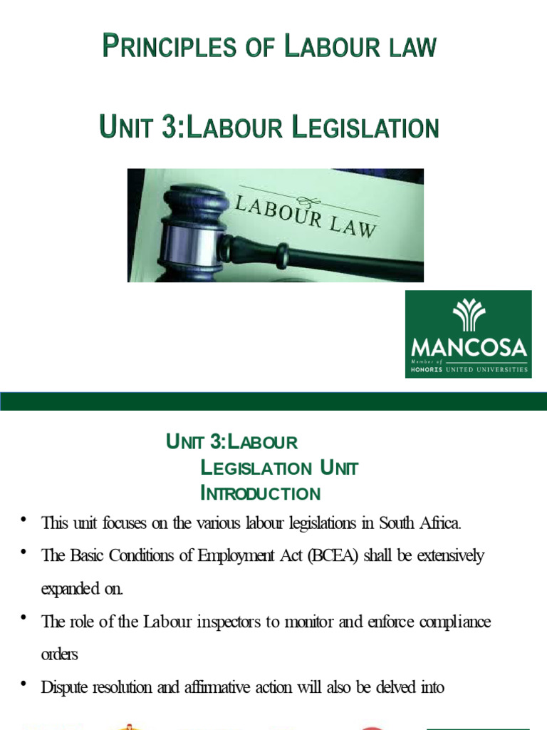 Principles of Labour Law - Labour Legislation - Unit 3 As at 23 March ...
