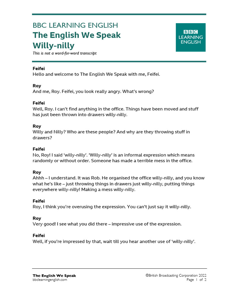 Understanding "Willy-Nilly" Usage | PDF