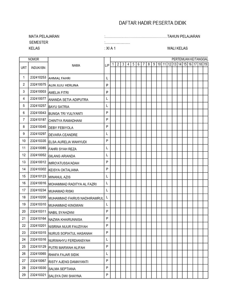 Absen Siswa Xi Tapel 2024-2025 | PDF