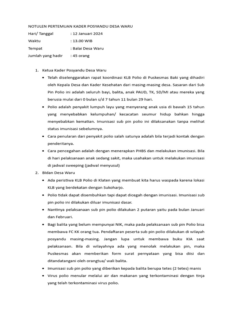 NOTULEN PERTEMUAN KADER POSYANDU DESA WARU JAN MEI 24 | PDF NOTULEN PERTEMUAN KADER POSYANDU DESA WARU JAN MEI 24 | PDF