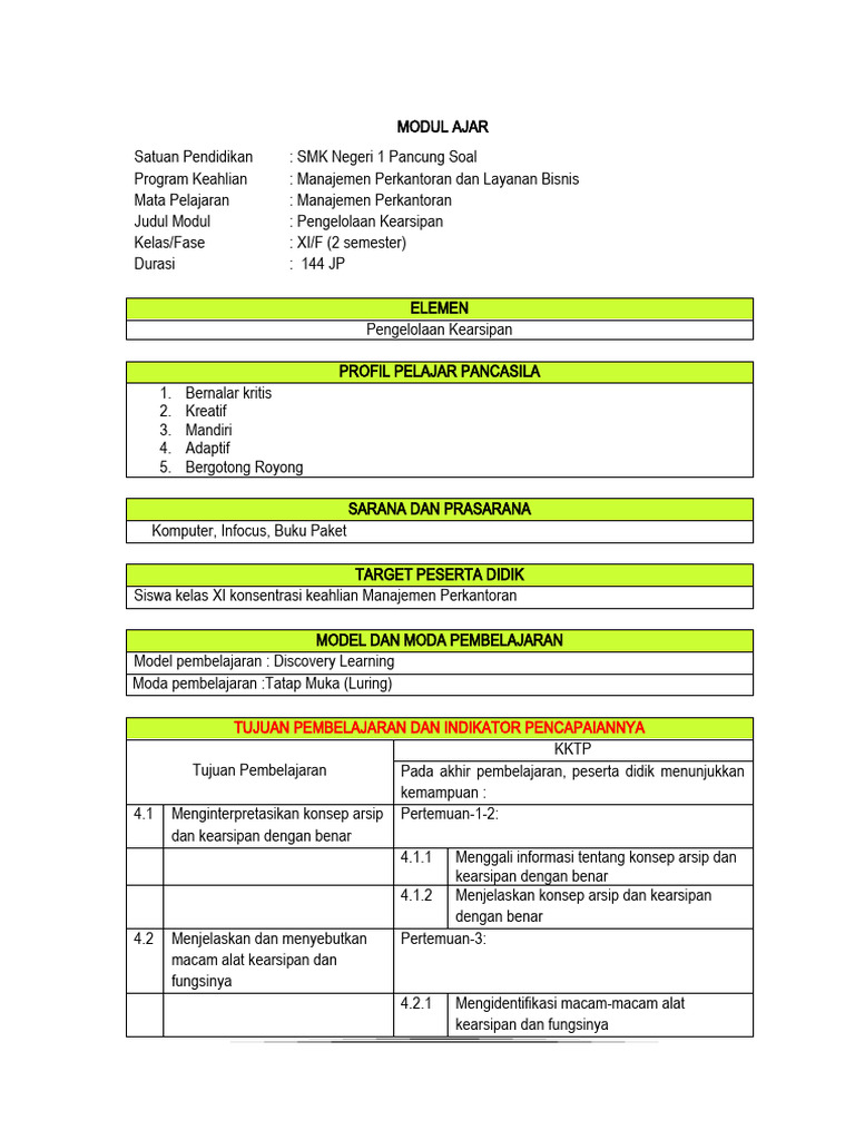 Modul Ajar Arsip | PDF