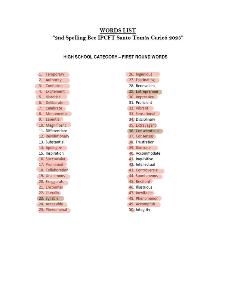 Word list Spelling Bee_230812_012849 | PDF