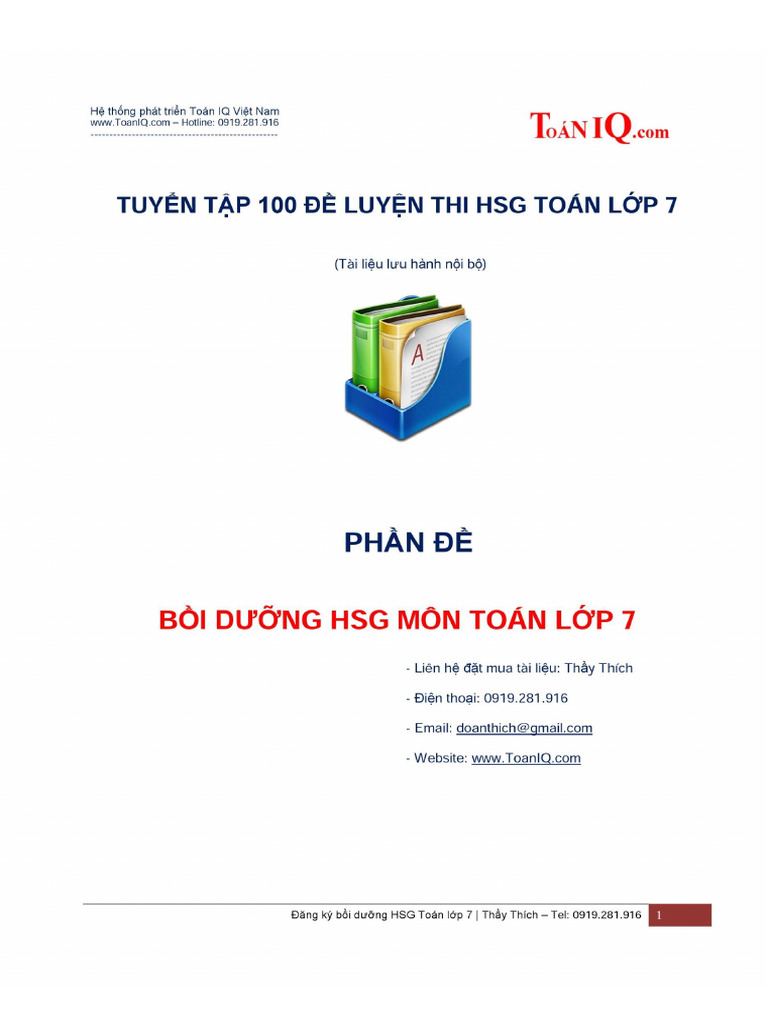 Tuyen Tap 100 de Thi HSG Lop 7 - Phan de | PDF