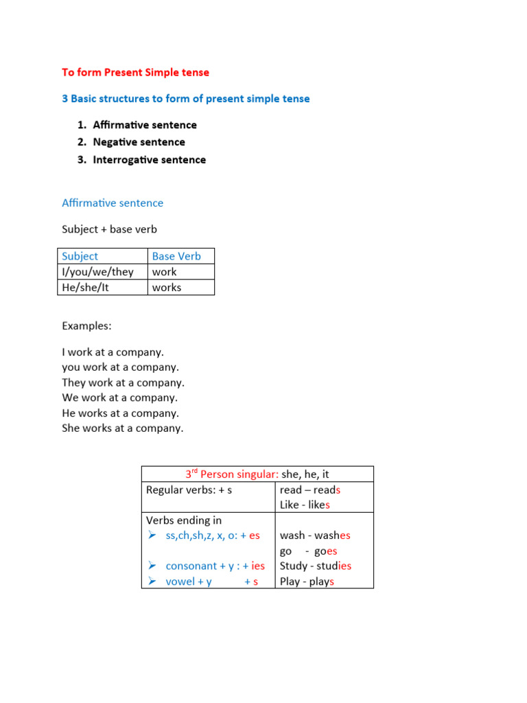 Form Present Simple 24 | PDF