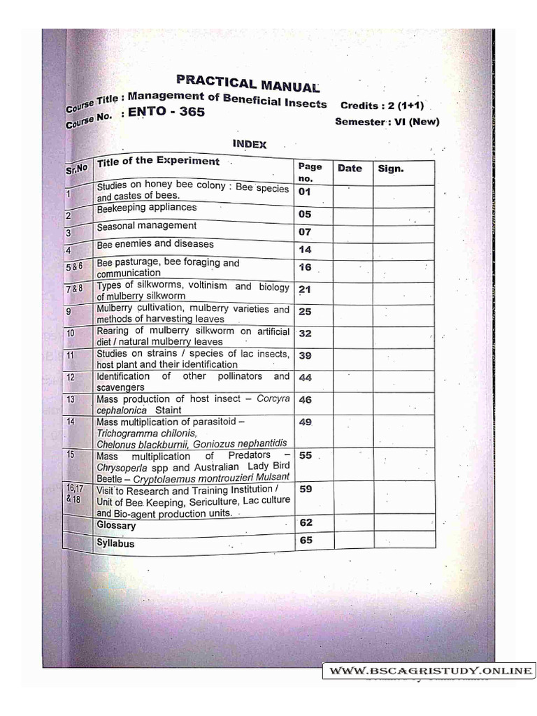 Ento 365 Practicle Manual 2 | PDF