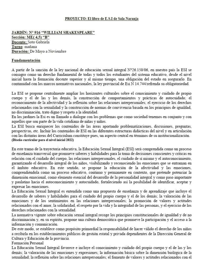 Proyecto Esi 2023 (1) | Descargar gratis PDF | Educación sexual | La sexualidad humana