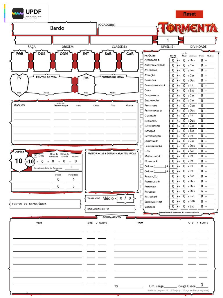 Ficha Editável - Bardo | PDF