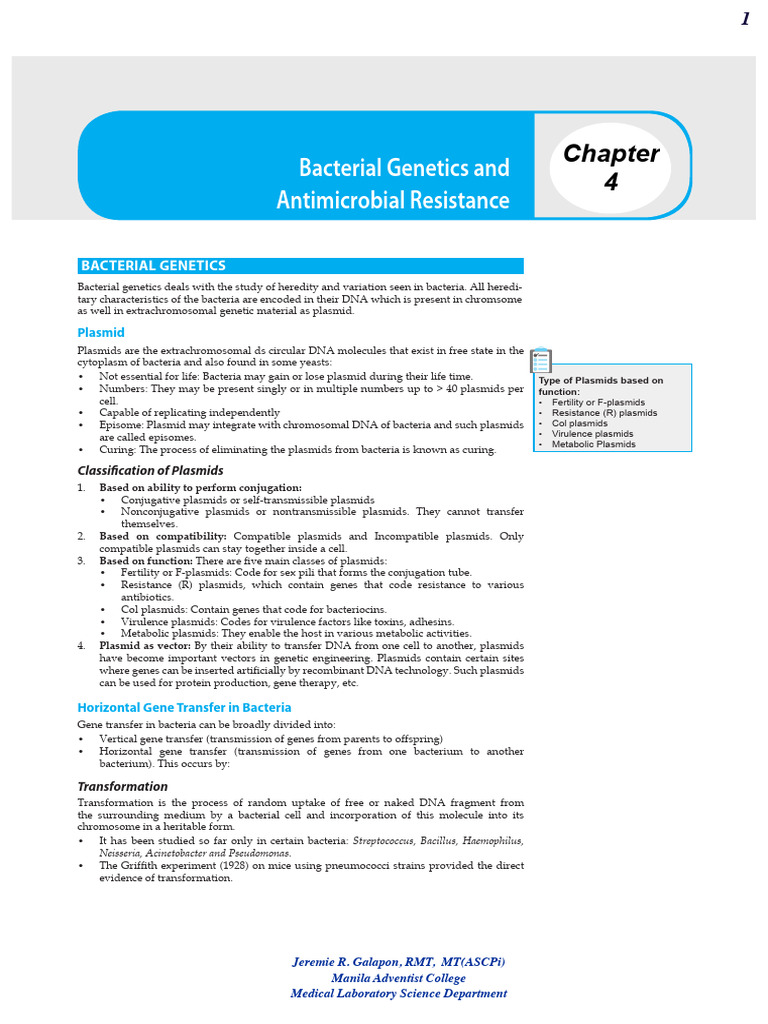 Module 4 - Bacterial Genetics & AMR | PDF | Plasmid | Beta Lactamase