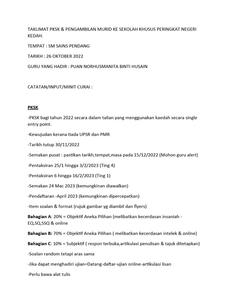 Taklimat PKSK-1 | PDF