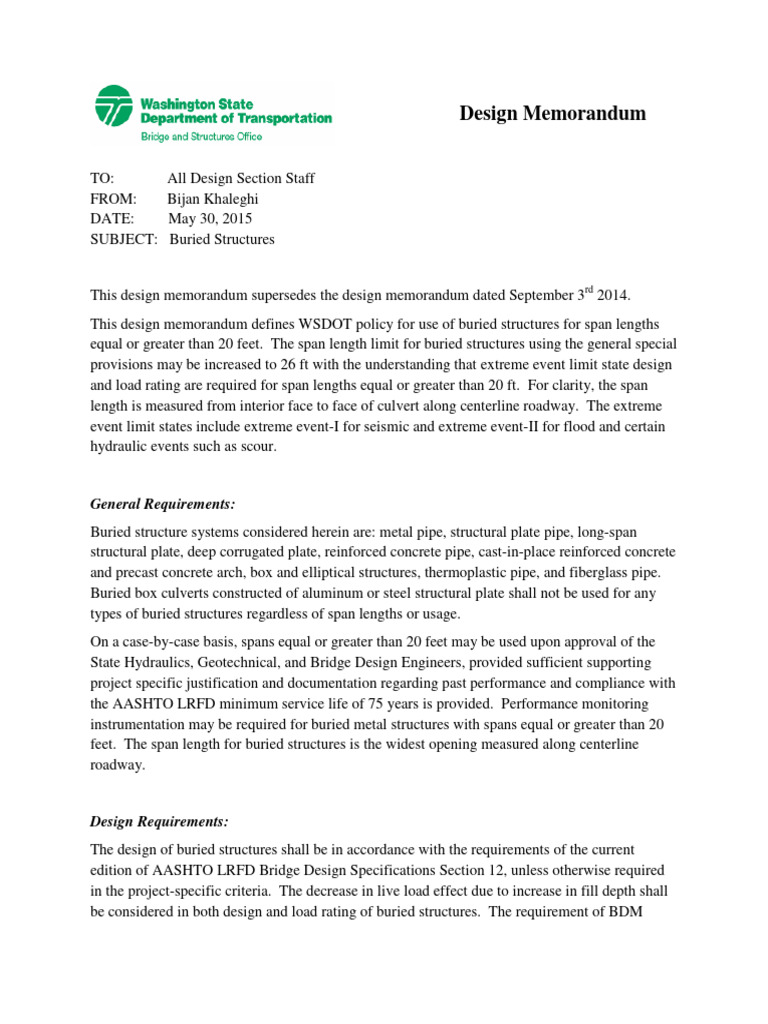WSDOT Policy on Buried Structures | PDF | Seismology | Concrete