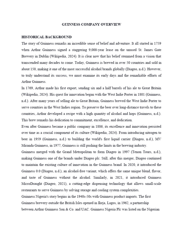 Overview of Guinness Company History | PDF | Beer | Brewing