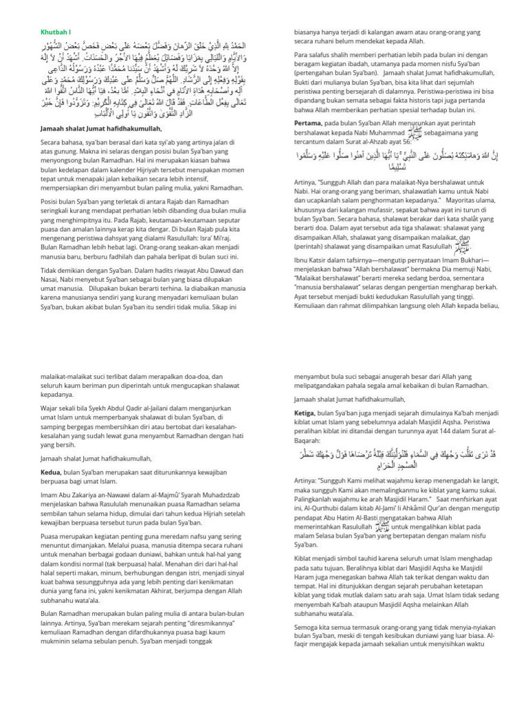 Khutbah - 3 Peristiwa Di Bulan Sya'ban | PDF