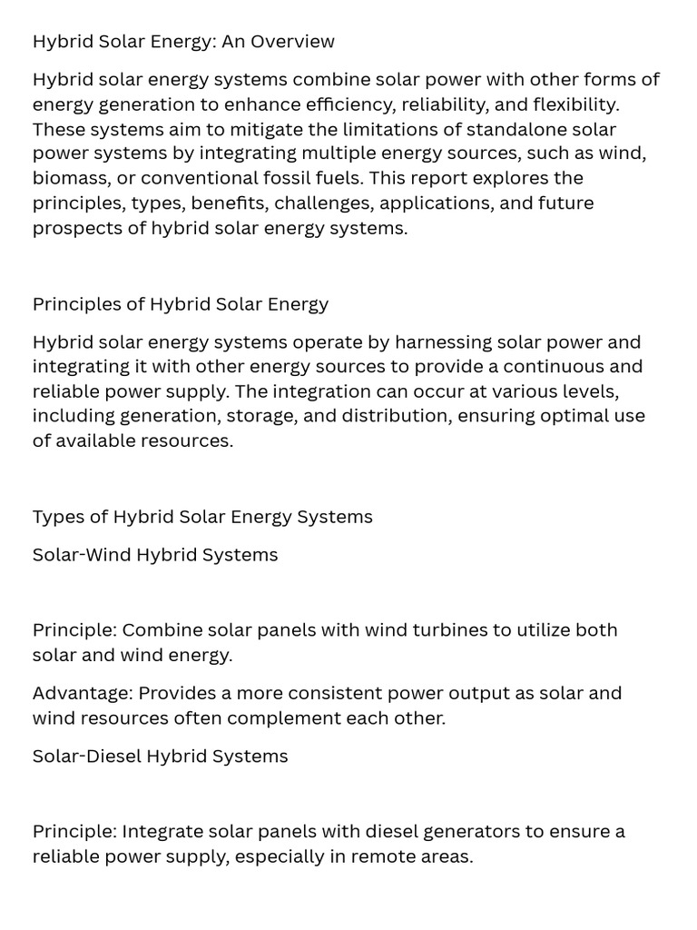 Hybrid Solar Energy An Overview | PDF | Solar Power | Solar Energy