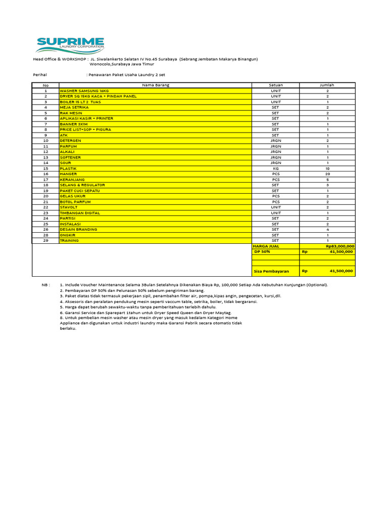 Penawaran Paket Usaha Laundry Sheila | PDF