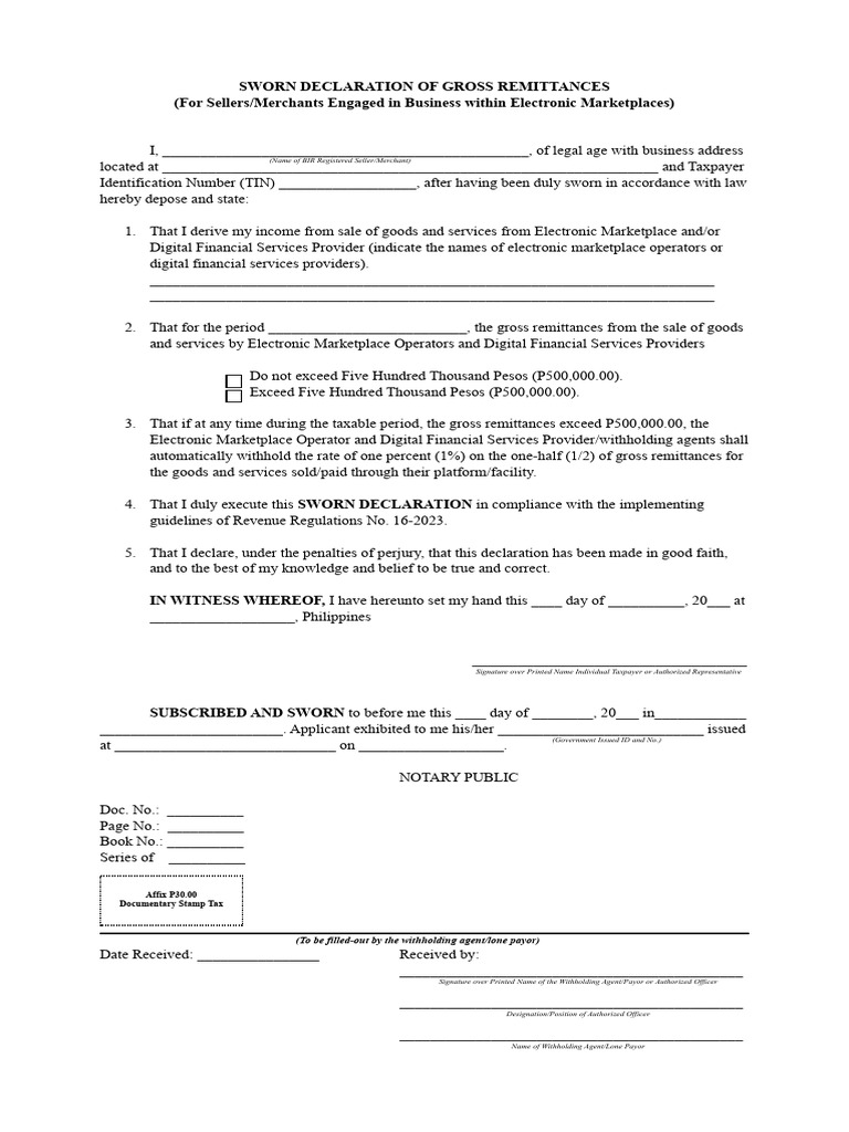 Sworn Declaration Form | PDF | Economies | Payments Sworn Declaration Form | PDF | Economies | Payments