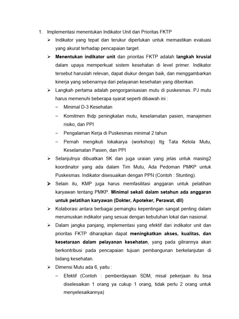 Implementasi Menentukan Indikator Unit Dan Prioritas FKTP | PDF