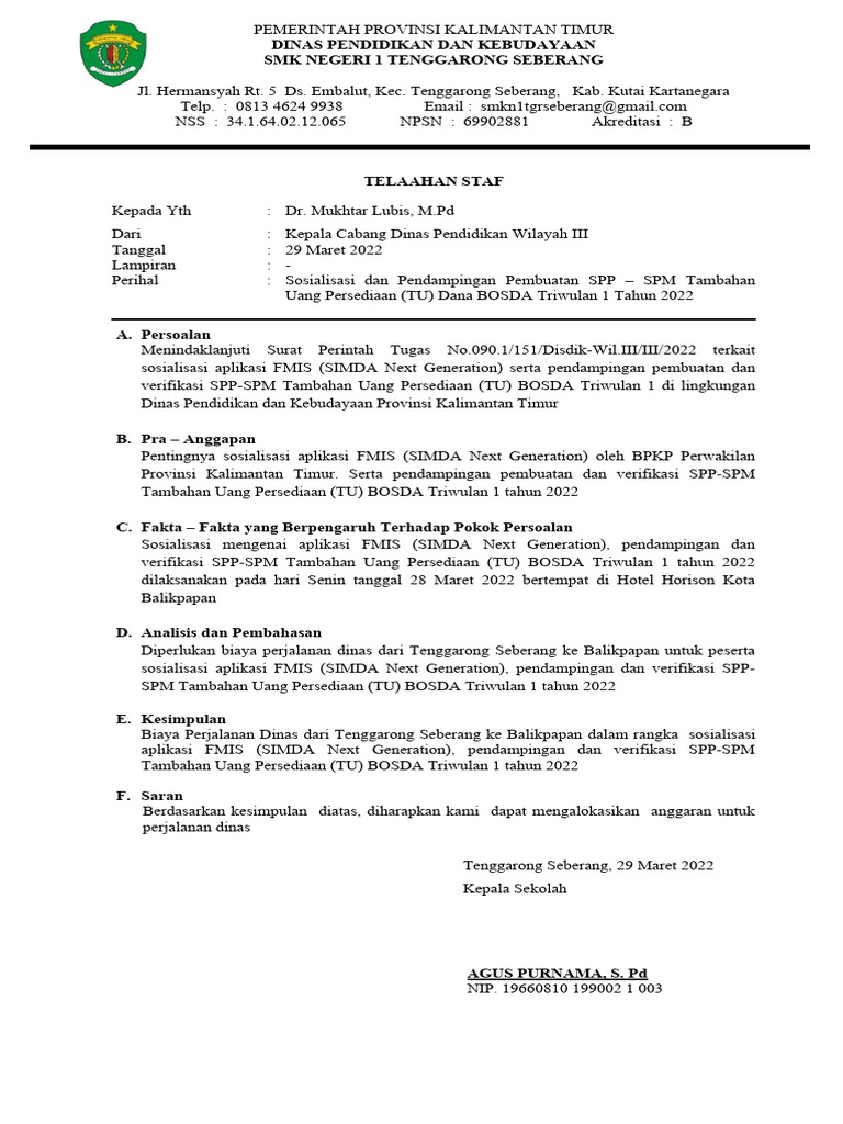 Contoh Telaahan Staf 2022 | PDF | Bisnis | Ilmu Sosial