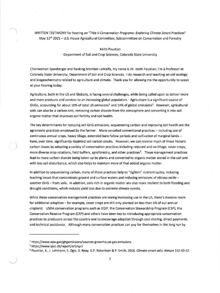 Keith Paustian Testimony Package | PDF | Agriculture | Soil