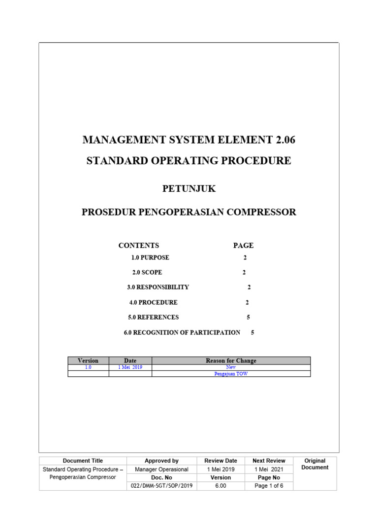Sop Compressor | PDF | Bisnis | Teknologi & Rekayasa
