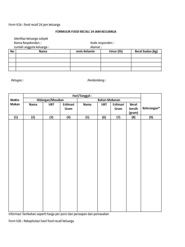 Form Recall Keluarga | PDF
