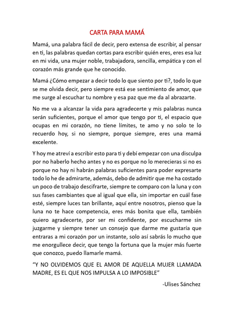 Carta Para Mamá Pdf