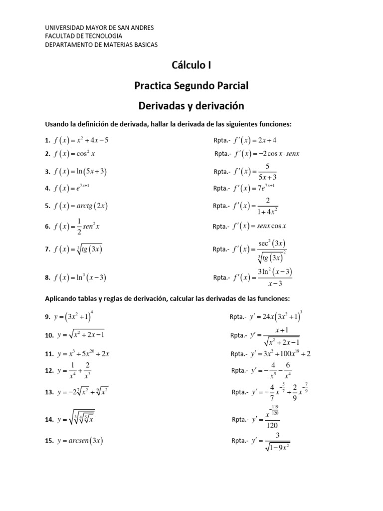 Guia de Ejercicios Derivadas y Derivación | Descargar gratis PDF | Tangente | Triángulo