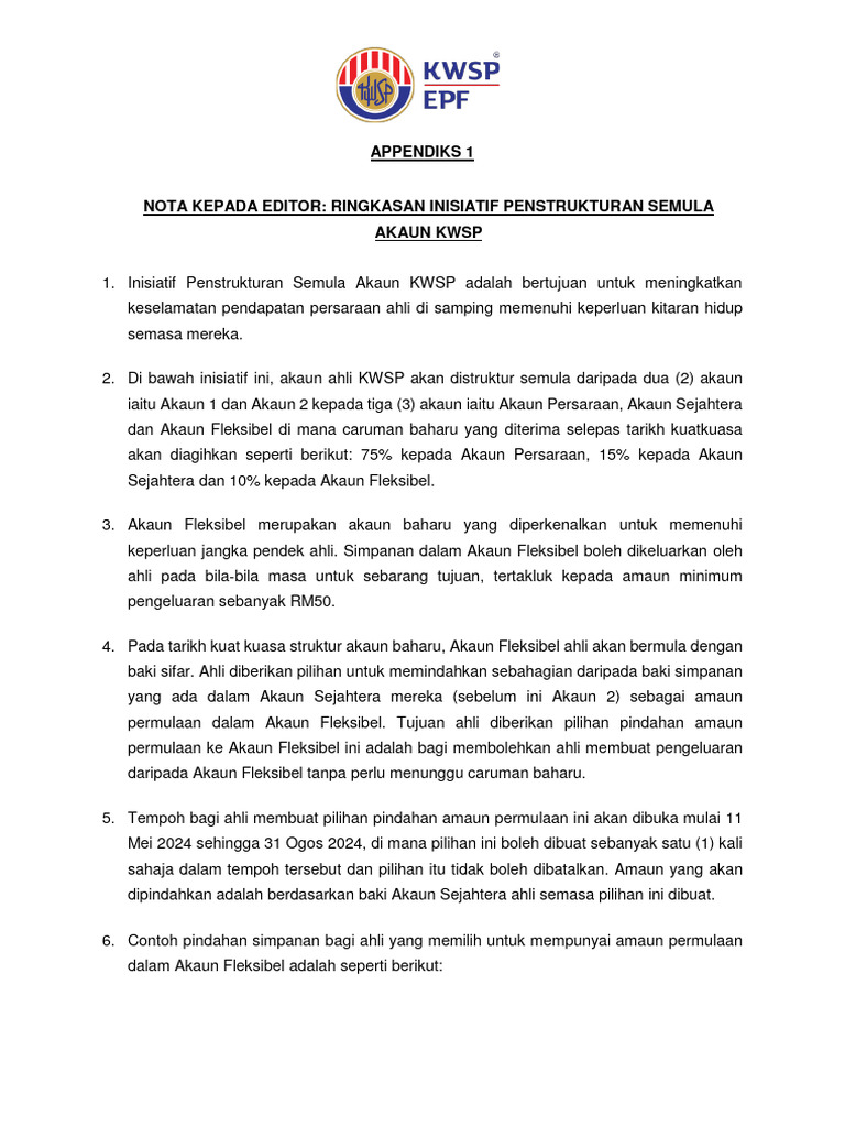 Apendiks Penstrukturan Semula Akaun KWSP Untuk Menangani Keperluan ...