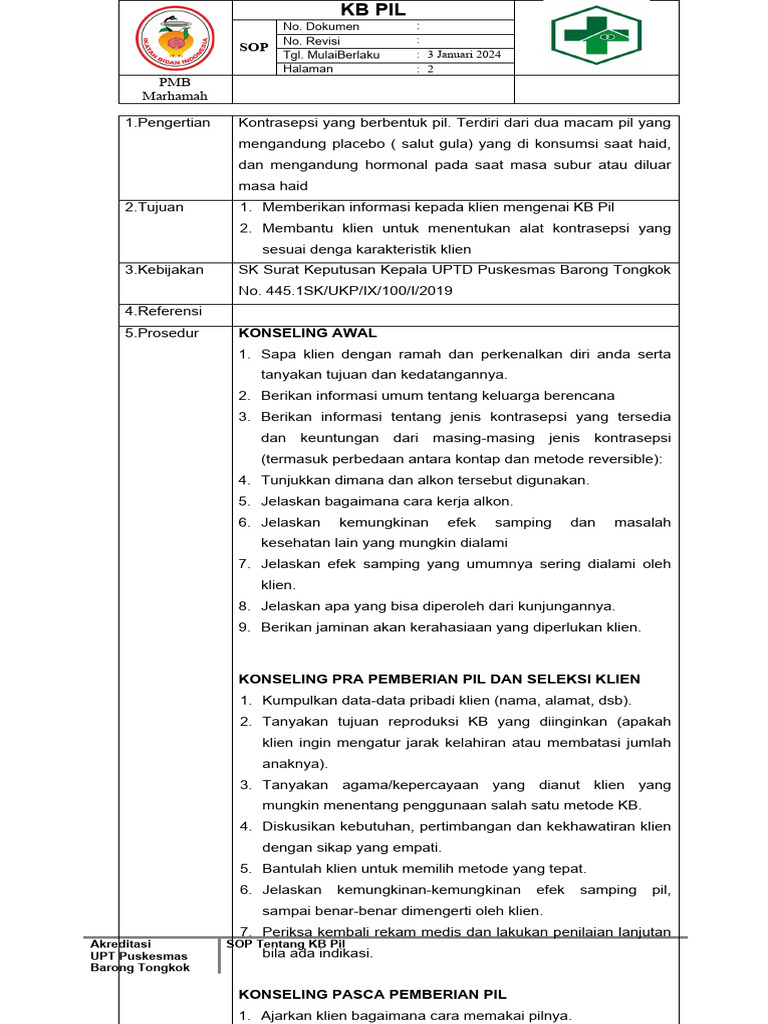 Sop KB Pil | PDF | Pengembangan Diri