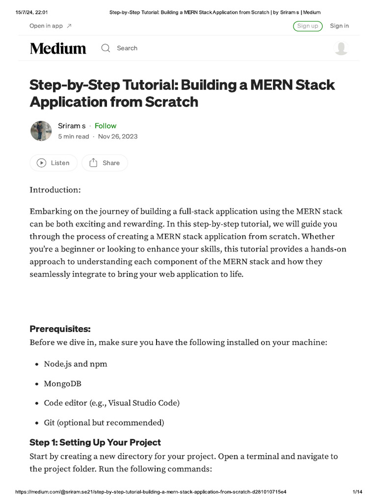 Step-by-Step Tutorial - Building A MERN Stack Application From Scratch | PDF