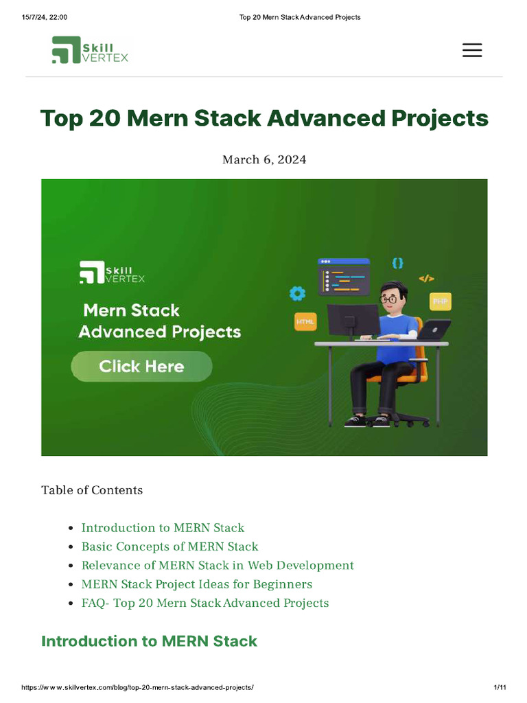 Top 20 Mern Stack Advanced Projects | PDF