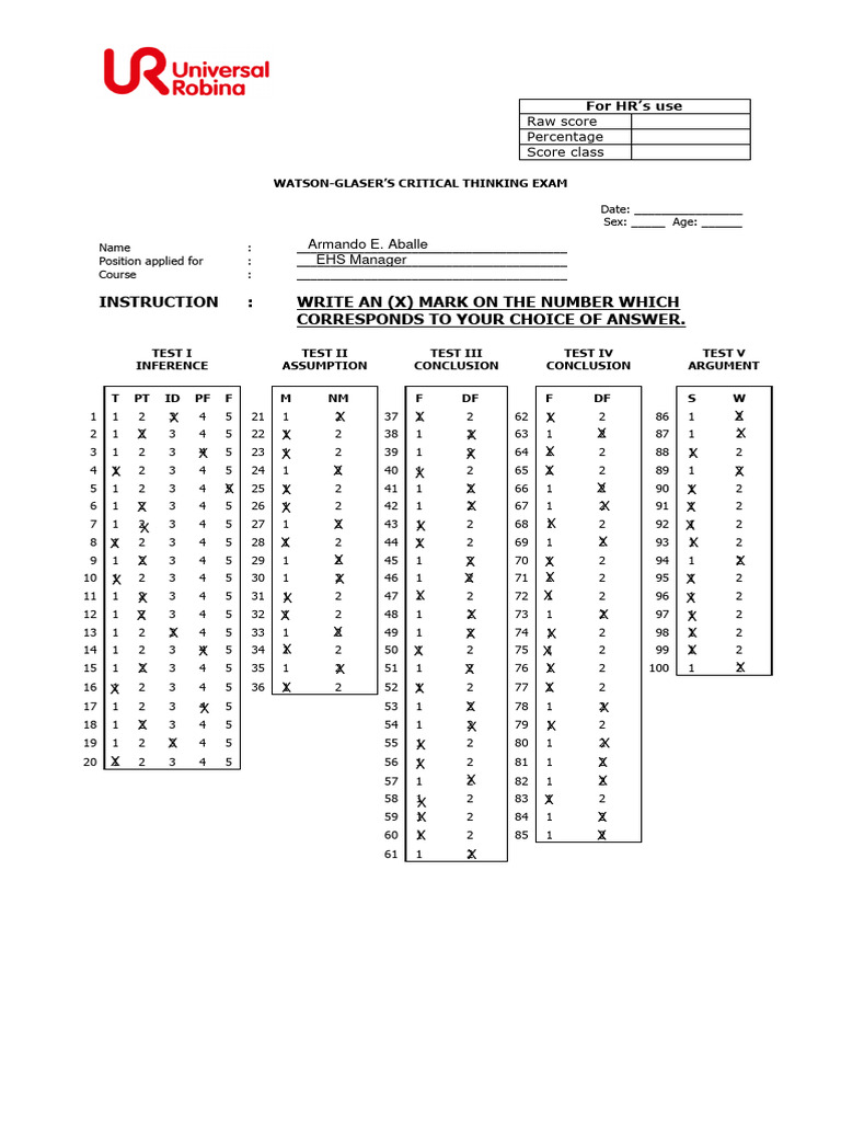 WATSON-Exam Sheet | PDF | Logic | Reasoning