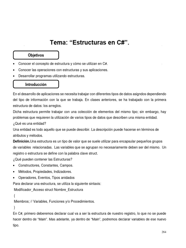 Guia-Estructuras en C# | PDF | C Sharp (lenguaje de programación) | Variable (informática)