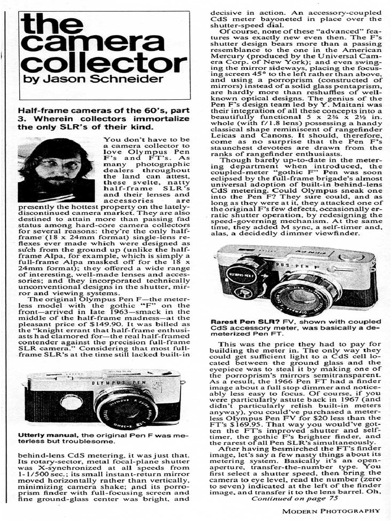General Article The Camera Collector by Jason Schneider Olympus Pen F ...