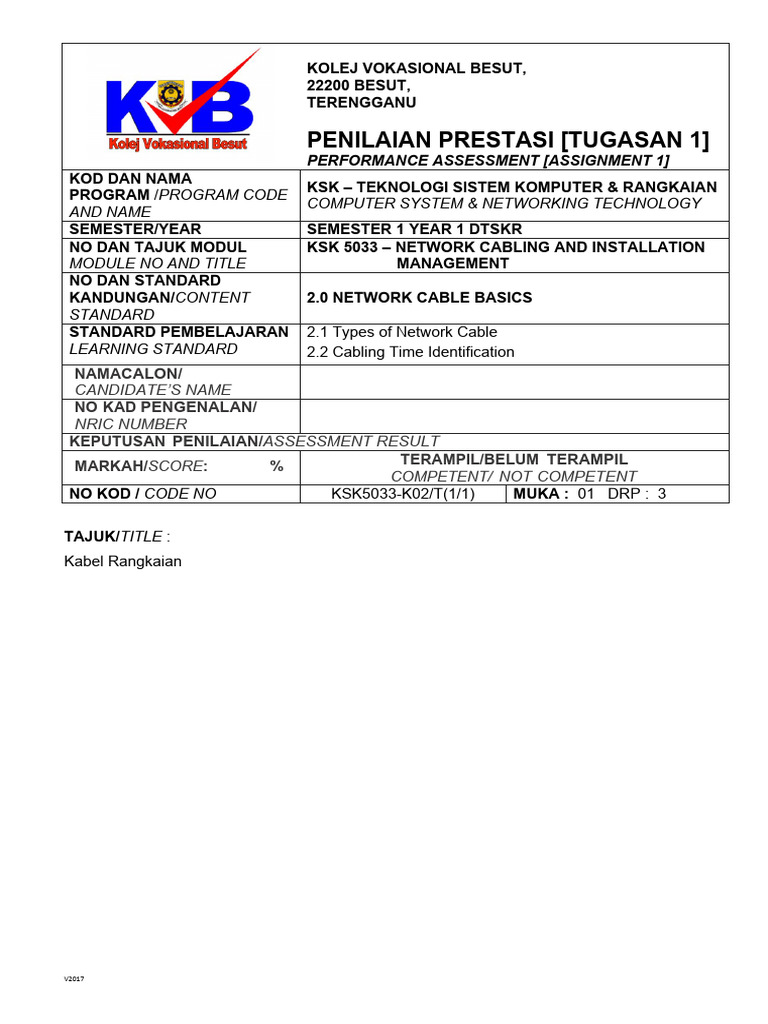 Kertas Penilaian Prestasi KSK 5033 (Tugasan 1) | PDF
