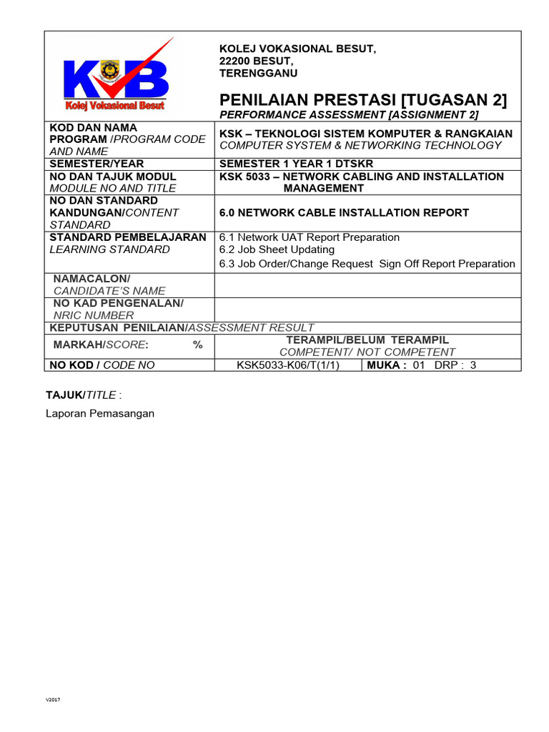 Kertas Penilaian Prestasi KSK 5033 (Tugasan 2) | PDF