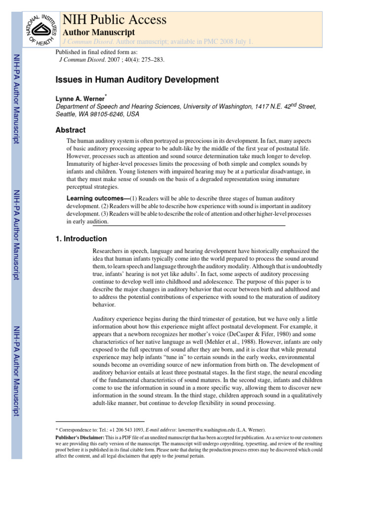 Auditory Development in Children | PDF | Sound | Hearing