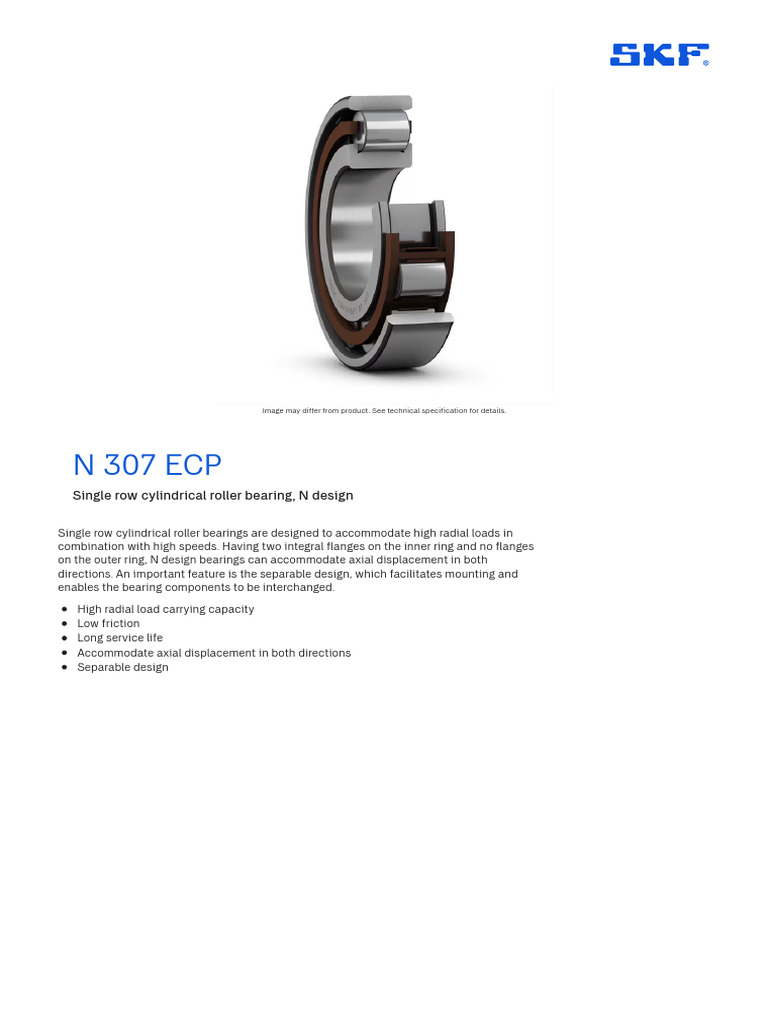 N 307 ECP - Cylindrical Roller Bearings - SKF | PDF | License | Bearing ...