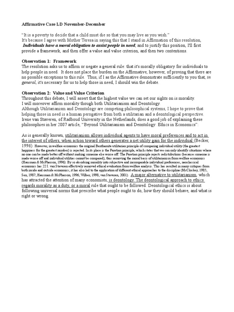 Aff LD Case Nov-Dec | PDF | Utilitarianism | Altruism