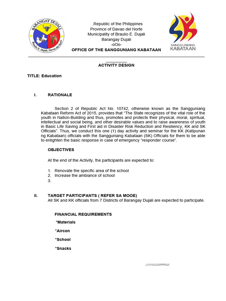 Activity Design-SAMPLE | PDF