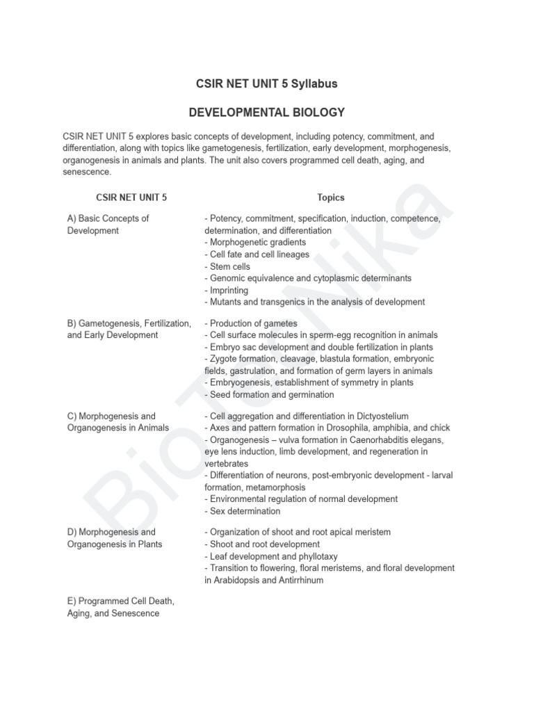 Csir Net Life Science Unit 5 Syllabus | PDF | Developmental Biology ... Csir Net Life Science Unit 5 Syllabus | PDF | Developmental Biology ...