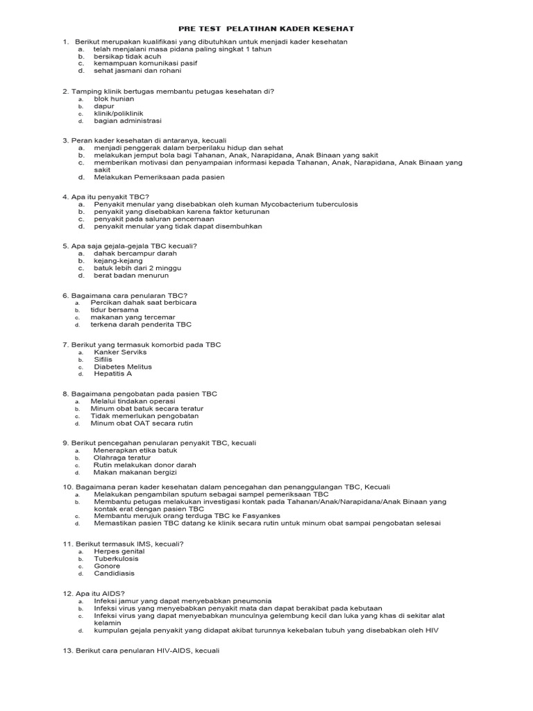 Pre Test Dan Post Tes Pelatihan Kader Kesehatan | PDF