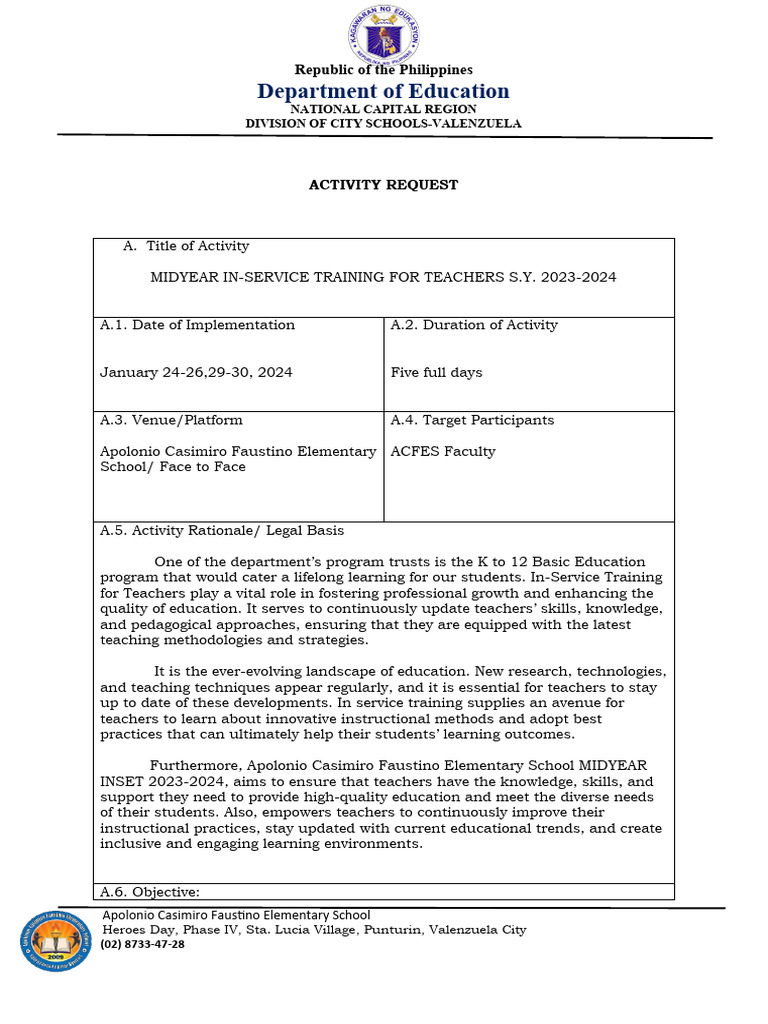 Acfaustino Es - Activity Request For Midyear Inset 2023 2024 - Acfes ...