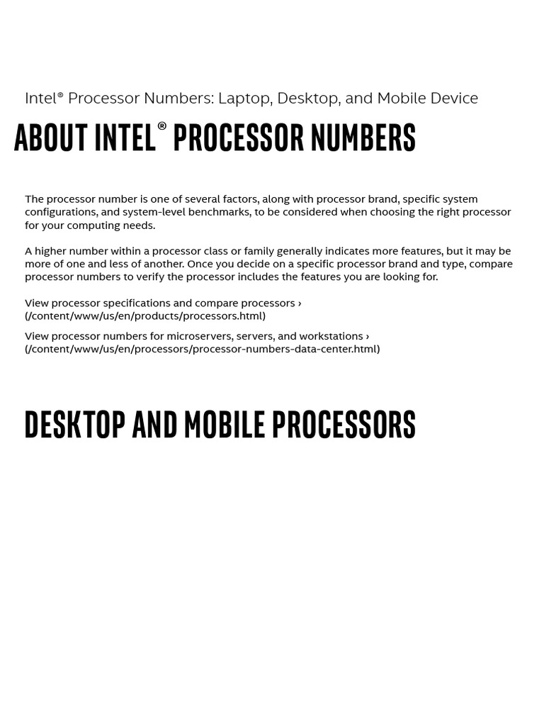 Intel® Processor Numbers - Laptop, Desktop, and Mobile Device | PDF ...