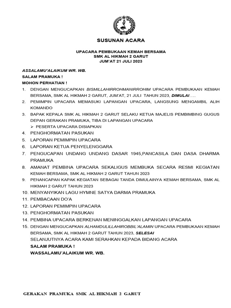 Susunan Acara Pembukaan Kemah Bersama | PDF