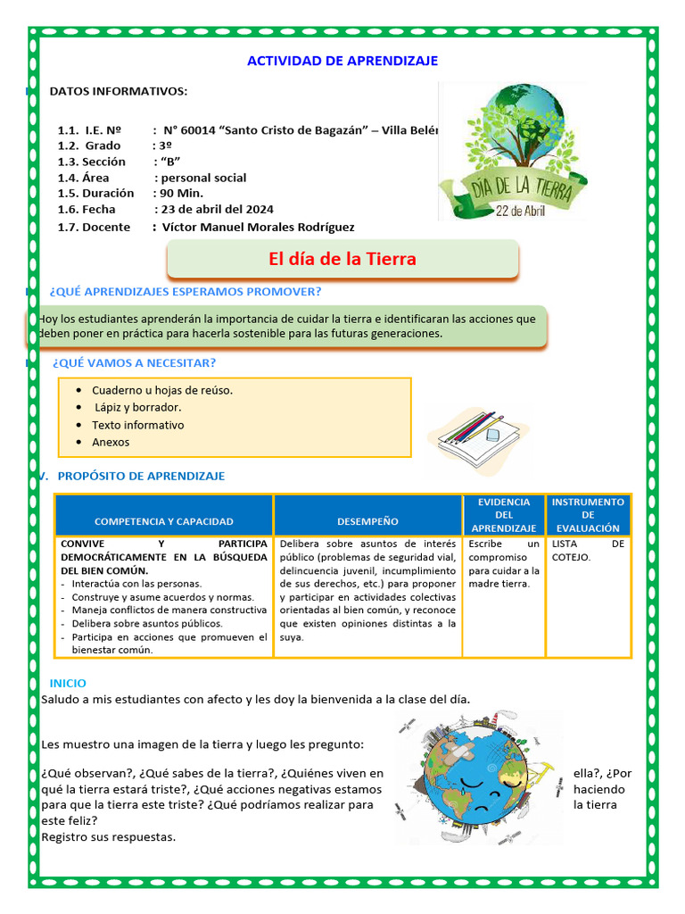 D3 A3 SESION PS. El Día de La Tierra | PDF